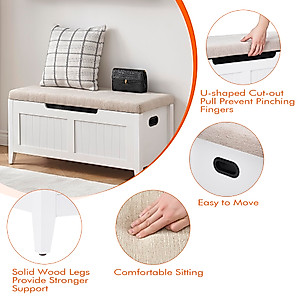 GAOMON Storage Chest, Upholstered Storage Trunk with 2 Safety Hinges, Storage Bench, Flip-Top Toy Chest, Shoe Bench 15.7 x 39.4 x 18.1 Inches Storage Chest for Entryway, Bedroom, Living Room, White
