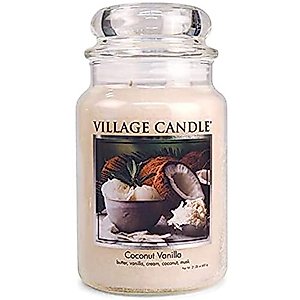 Village Candle Coconut Vanilla Large Glass Apothecary Jar Scented Candle, 21.25 oz, White