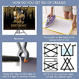 ASOONYUM 7x5ft Happy Birthday Backdrop Black Gold Glitter Bokeh Balloons Happy Birthday Banner for Women Girl 21st 40th 50th Sweet 16th Themed Birthday Party Decorations Golden Sequin Spots Background