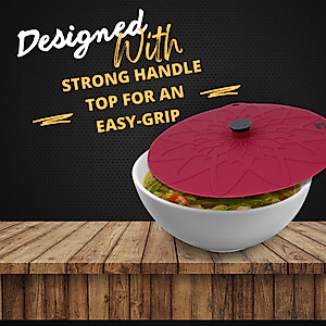 HOGOWARE Set of 5 Premium Silicone Lids for Bowls and Food Covers - 6, 8, 10, 12, 13.5" - Brick Red Suction Lid - Reusable - Microwave Airtight Seal Lid Covers for Pots, Pans, Bowls, Cups, Skillets