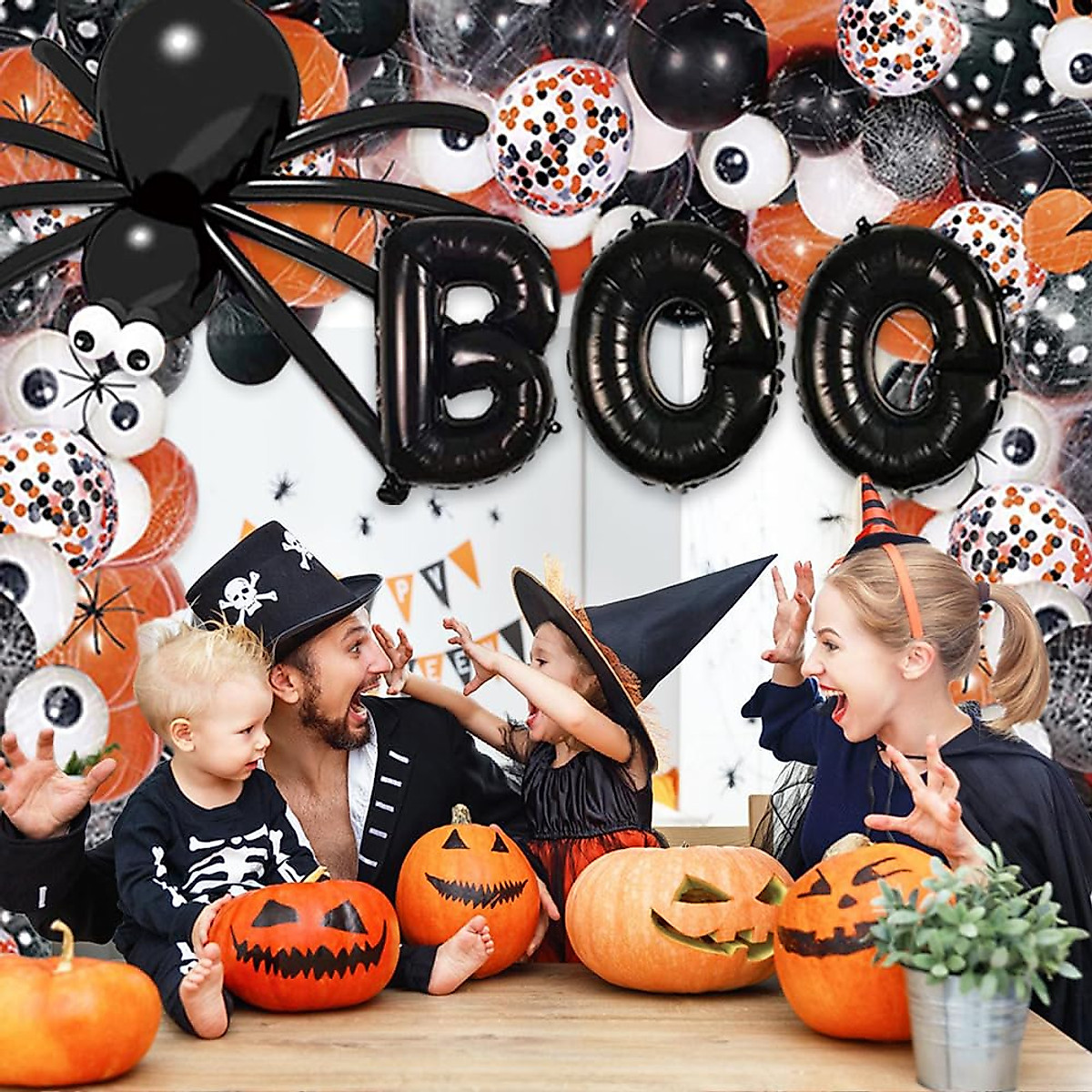 AIBIIN 116pcs Halloween Balloon Garland Arch Kit Halloween Party Balloons Halloween Balloons Decorations Orange Black Foil Fringe Curtain Halloween Boo Birthday Baby Shower Backdrop Balloon Kit