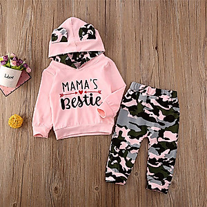 FYBITBO 2Pcs Baby Girls Fall Winter Clothes Mamas Bestie Hoodie Sweatshirt Tops & Camo Pants Outfits Clothing Sets (Pink Camo, 6-12 Months)