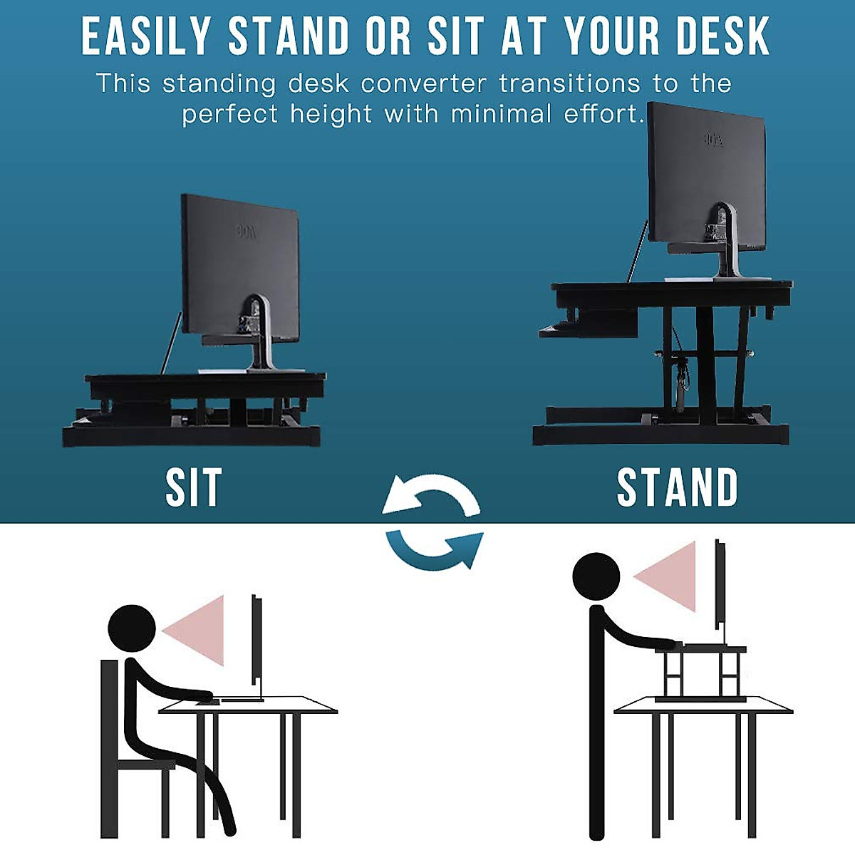 Standing Desk Stand Up Desk Computer Workstation Height Adjustable Ergotron Large Working Area Double Gas Lift Compuetr Office Desk with Removable Keyboard