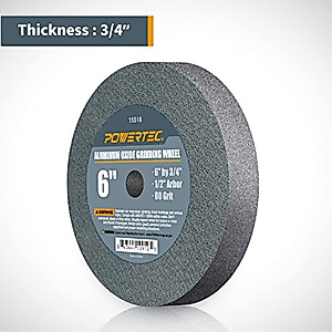 POWERTEC 15518 Bench and Pedestal Grinding Wheels, 6 Inch x 3/4 Inch, 1/2 Arbor, 80 Grit, Aluminum Oxide Bench Grinder Wheel for Bench Grinder, 1 Pack