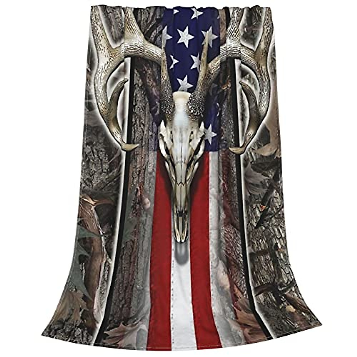 Deer Camo American Flag Throw Blanket Warm Ultra-Soft Micro Fleece Blanket for Bed Couch Living Room Decoration