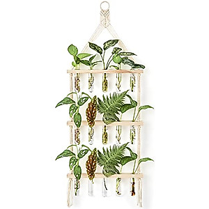 Mkono Macrame Plant Propagation Tubes, 3 Tier Boho Wall Hanging Plant Terrarium Vase Indoor Glass Planter for Propagating Hydroponic Houseplants Home Office Wall Plant Decor Gifts for Women