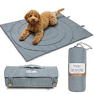Travel Dog Bed, Foldable Indoor & Outdoor Dog Mat with Carry Bag is Waterproof, Washable & Durable, Fits Large Dog Crate, Portable Dog Bed for Camping and Service Dogs. Large Size, Dog Bed Mat, 39x30