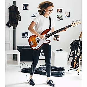 S AFSTAR Electric Bass Guitar 4 Strings Full Size Electric Bass with Amp Cord Strap & Carrying Bag, Rosewood Exquisite Stylish Bass Guitar for Starters Beginners Junior Senior Adults