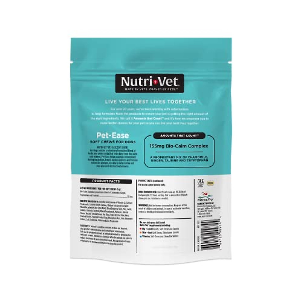 Nutri-Vet Pet-Ease Soft Chews for Dogs - Vet Formulated with Chamomile and Tryptophan to Soothe and Calm Dogs - Approximately 65 Soft Chews