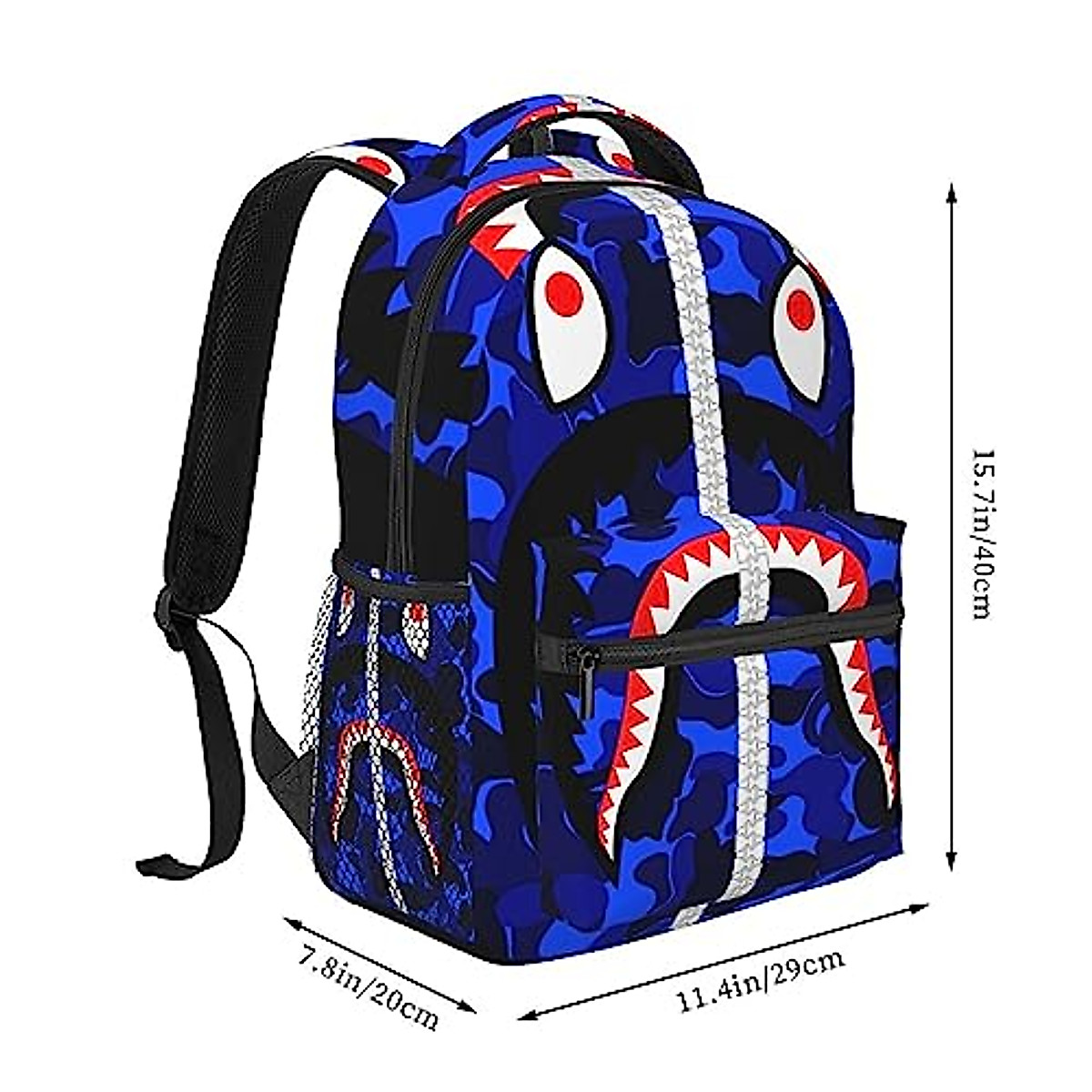 AIRPO Fashion Shark Backpacks Bright Navy Pink Camouflage Large Capacity Laptop Daypack Lightweight Backpack Travel Hiking Bag For Women Men