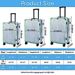 3 Pieces Clear PVC Suitcase Protector Waterproof Cover for Luggage Cover (Fluorescent Green Border, Regular Style)