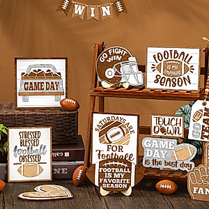 16 Pcs Football Tiered Tray Decor Fall Football Decor Football Season Truck Wooden Signs Rustic Football Table Centerpieces Farmhouse Football Decorations for Home Football Fans Club