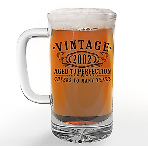 Vintage 2002 Printed 16oz Glass Beer Mug - 22nd Birthday Gifts for Men - Cheers to 22 years old - 22nd birthday decorations for him - Best Engraved Beer Gift ideas for Men - Dad Grandpa 2.0