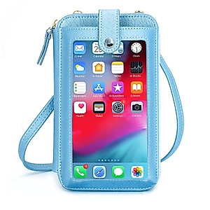 Womens Small Crossbody Bag Shoulder Purse Touch Screen Cellphone Wallet Handbag (A-Ice Blue)