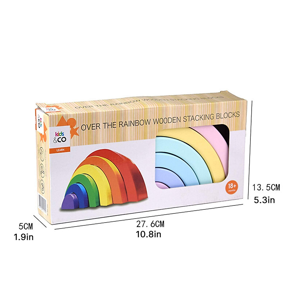 Wenini Wooden Rainbow Stacking Toy Large Nesting Puzzle Blocks Educational Learning Toys/Creative Colorful Building Blocks/Wooden Rainbow Arch Bridge (B)