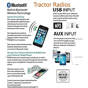 Compatible Kubota Tractor Direct Connect Stereo Radio MP3 AM FM USB Aux Bluetooth Remote RTV-1100 RTX-1100C Harness Plug B2650 RTV RTX