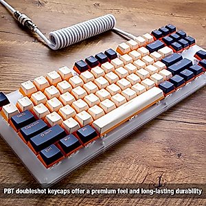 GUNMJO PBT Doubleshot Keycaps for Gaming Keyboard with Cherry MX Switches, OEM Profile 112 Keys with 6.25U Space Bar, Bevel Cut Keycaps for Mechanical Keyboard, White/Blue with Orange Bottom