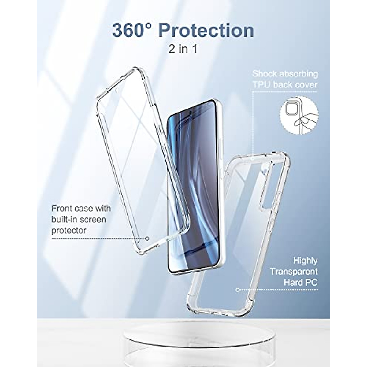 SURITCH for Samsung Galaxy S22 Clear Case 6.1" (Only), [Built-in Screen Protector] Full Body Protective Hard Shell+Soft TPU Phone Case for Samsung S22 -(Full Clear)