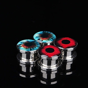 4pcs/set Stainless Steel Red & Green Eyes ear gauges Ear Plugs Flesh Tunnels Stretchers earExpander Body Piercing Jewelry