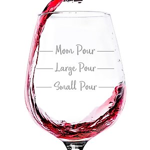 Mom Pour Funny Mom Wine Glass - Best Birthday Gifts for Mom, Women - Gag Mom Gifts from Husband, Son, Daughter - Fun Novelty Bday Present Idea for New Mother, Wife, Friend, Adult Sister, Her