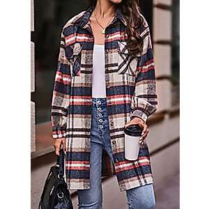 BTFBM Women's Corduroy Shacket Jacket Shirts Lapel Long Sleeve Oversized 2023 Fall Winter Button Down Shirt Dress Pocket(Plaid Khaki, Medium)