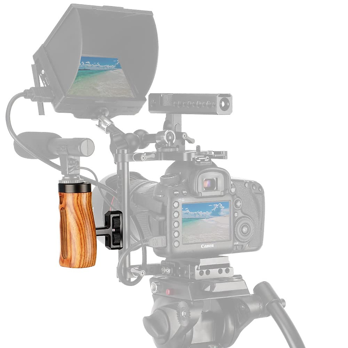 NICEYRIG Universal Side Wooden Handle Handgrip with Cold Shoe for DSLR Camera Cage