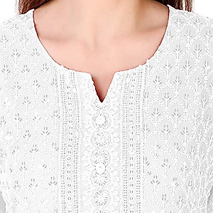 ladyline Womens Georgette Chiffon Chickankari & Sequins Work Kurti Tunic Kurta (White, 40)