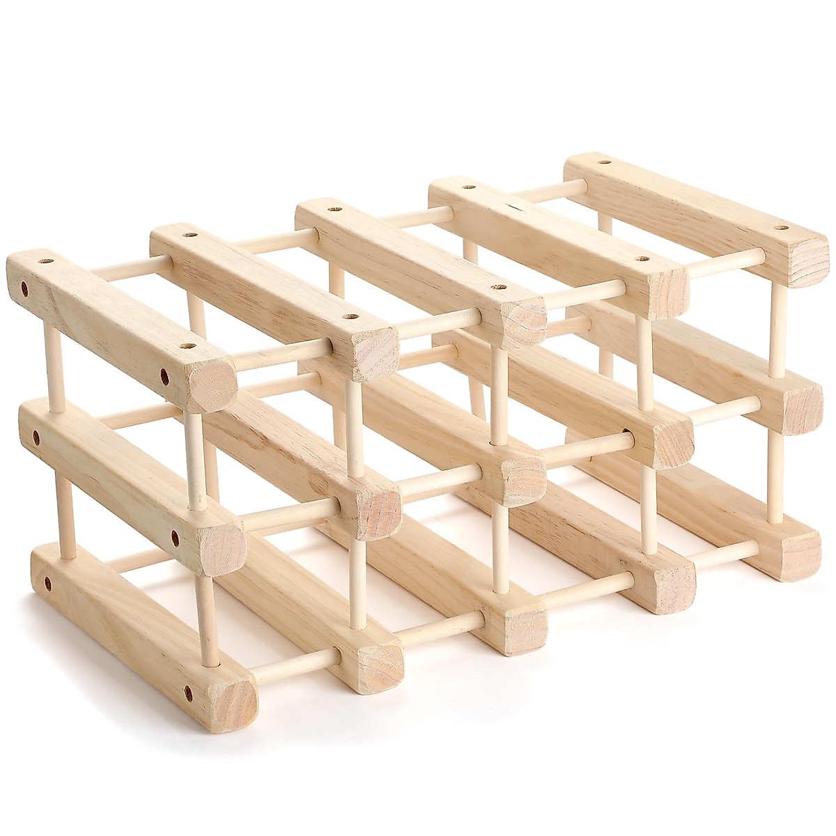 12-Bottle Stackable Wooden Wine Rack, Modular Wine Racks Storage Shelf, Small Wine Bottle Organizer for Inside Cabinet and Countertop (Assembly Needed)