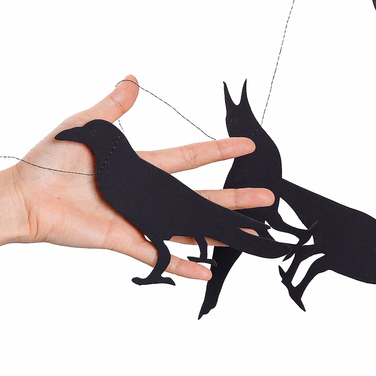 jiebor 4Pcs Halloween Paper Garland Banner Crow Streamers Hanging Ornaments Party Supplies for Halloween Party Home Classroom Office Door Wall Fireplace Decorations Black