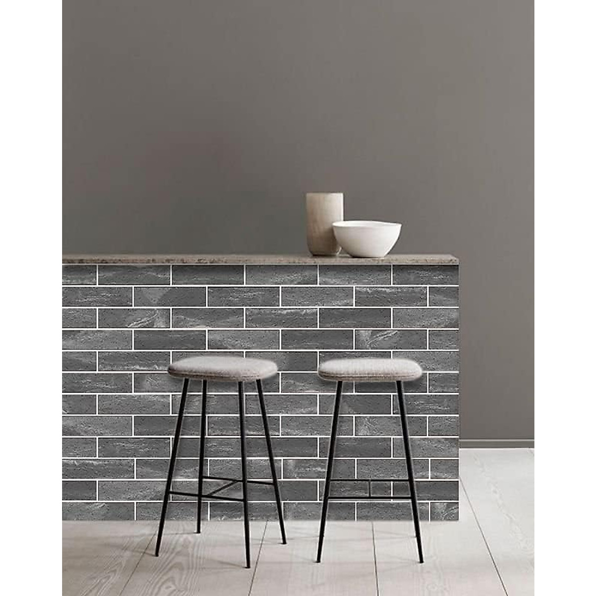 TORURAL 100 Grey Faux Brick Wall Tiles, 3D Thin Brick Veneers for Bedroom, Bathroom, Kitchen, Fireplace and Fence Wall Panels (14.2 sq.ft)