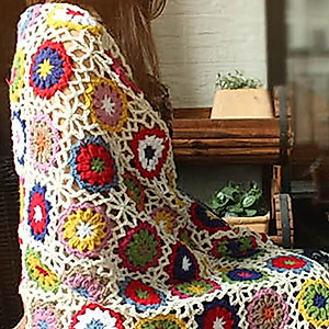 hahawali Crochet Blanket, Woven Blanket, Sofa Blanket Boho Handmade Crochet Sofa Throw Blanket Colorful Flower Sweater Style Mat Decor, 80x60