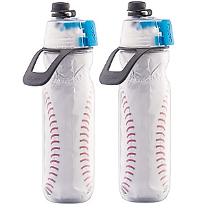 O2COOL Mist 'N Sip Misting Water Bottle 2-in-1 Function With No Leak Pull Top Spout Sports Reusable Water Bottle - 20 oz (2 Pack Baseball)