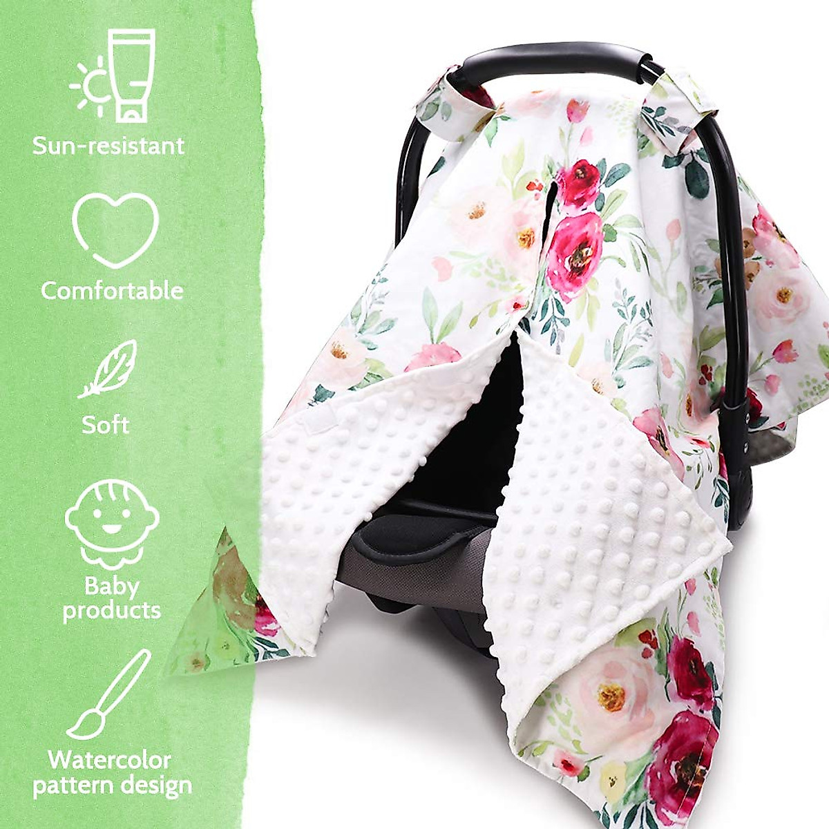 TANOFAR Car Seat Cover Baby, Carseat Covers Baby Boy Girl, Peekaboo Opening Infant Car Seat Cover for Winter, Warm & Cozy, Watercolor Floral