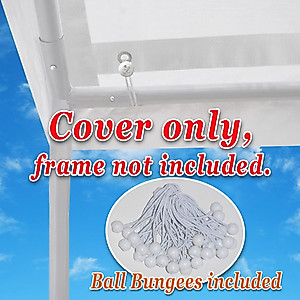 Strong Camel 10 x 20 Carport Canopy Replacement Cover Valance Canopy Replacements Top with Ball Bungees White (Only Cover, Frame is not Included)