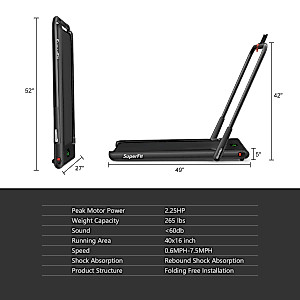 GYMAX Walking Pad, 2 in 1 Free Installation Under Desk Treadmill with Smart App, Remote Control & LED Display, 2.25HP Foldable Portable Compact Running Machine for Small Spaces Home Office (Black)