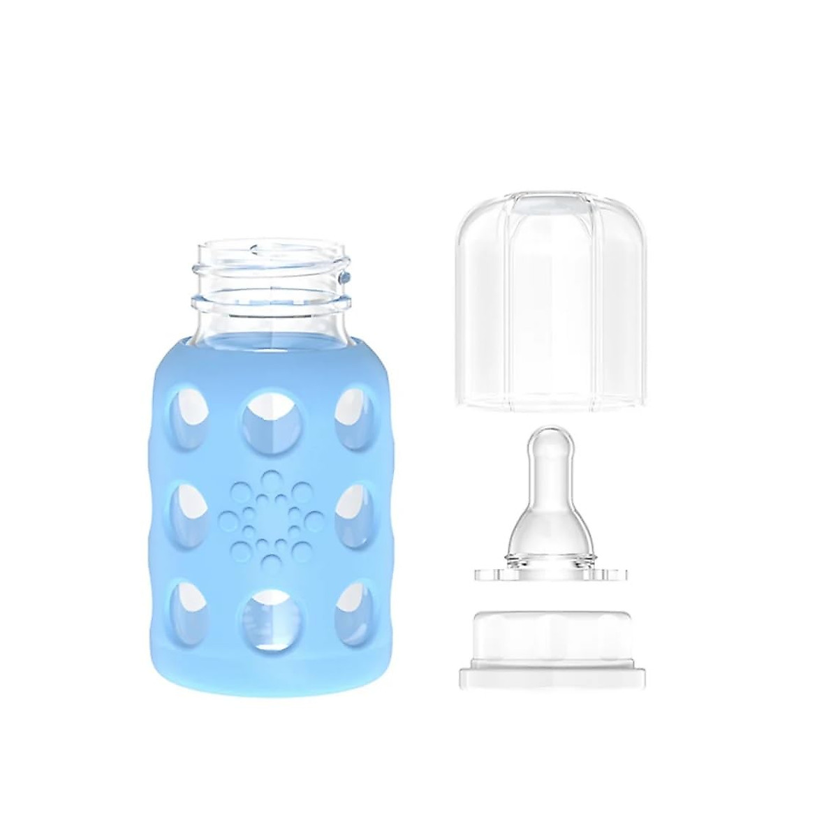 Lifefactory Glass Baby Bottles with Silicone Protection - 2-Pack, 4 oz Bottles, Sky Blue