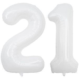 40 Inch Large White 21 Numbers Balloons Giant Helium Big Foil 12 Digital Balloon Sweet 12th 21st Birthday Party Girl Women for Boy Man Anniversary Decorations Supplies
