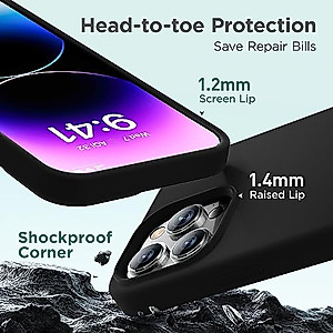 Cordking for iPhone 14 Pro Max Case, Premium Liquid Silicone Shockproof Phone Case with [Soft Anti-Scratch Microfiber Lining], 6.7 inch, Black