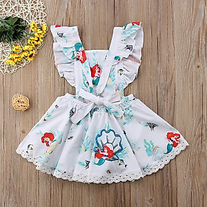 Baby Girls Rompers, Mermaid Sea World Pattern Flower Edge Bodysuit and Solid Basic Style Rompers Outfits Clothes (white dress, 4-5T)