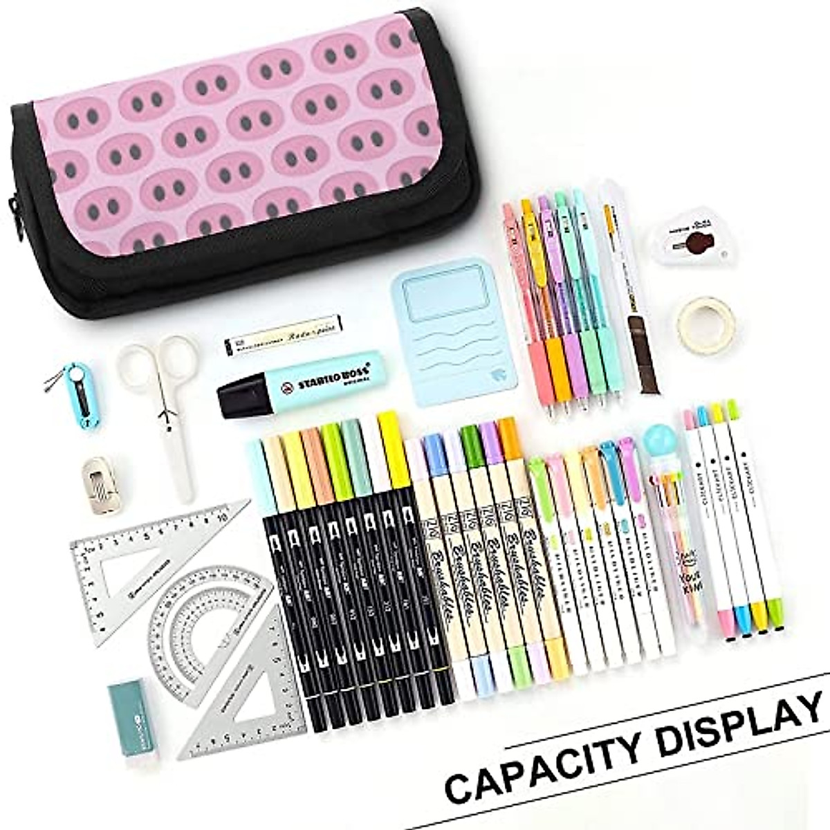 Pig Nose Pattern Pencil Case with Two Large Compartments Pocket Big Capacity Storage Pouch Pencil Bag for School Teen Adult