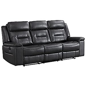 Signature Design by Ashley McAdoo Contemporary Faux Leather Tufted Reclining Power Sofa, Black