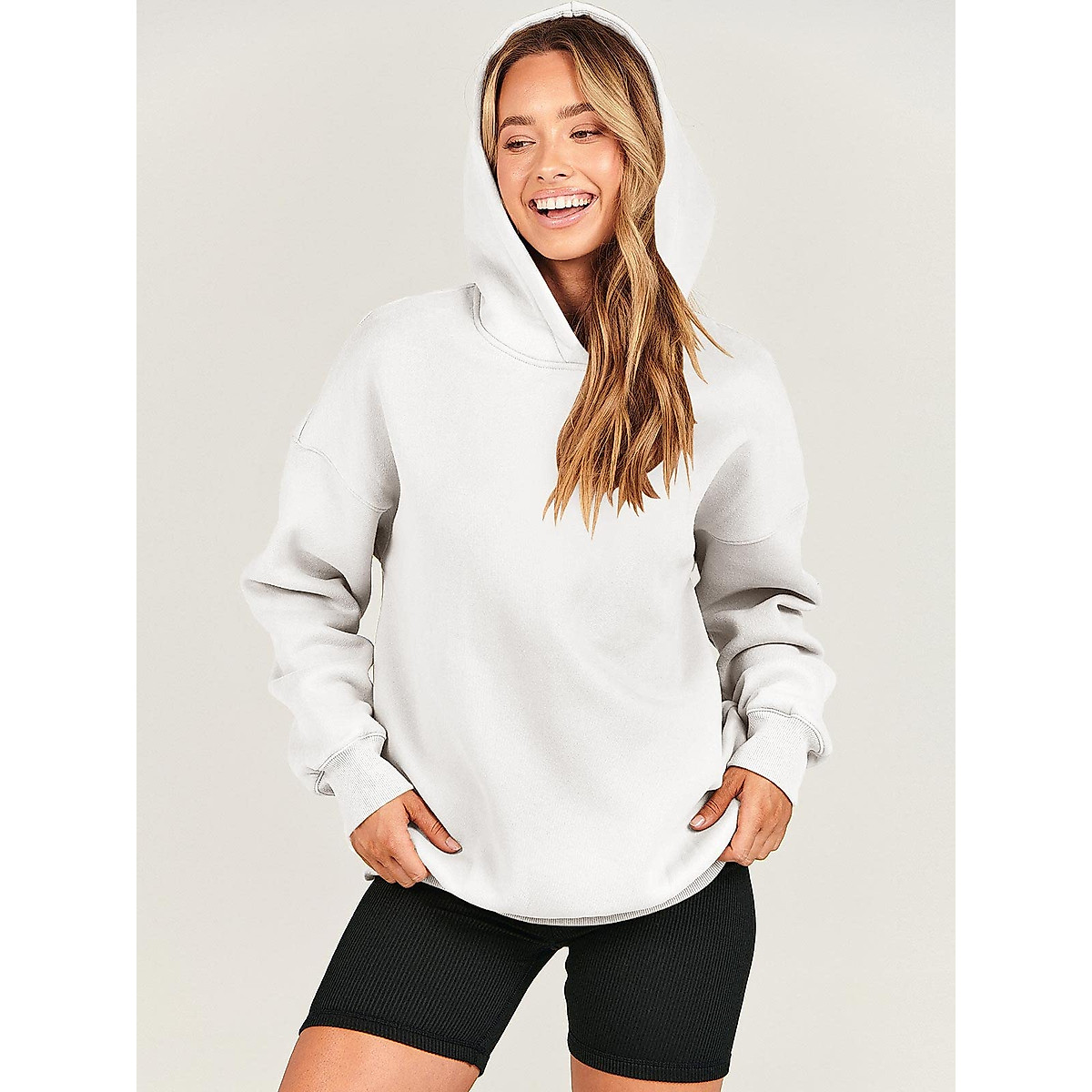 ANRABESS Women’s Fleece Oversized Hoodies Sweatshirt Solid Winter Pullover Hoodie Comfy Loose Fall Trendy Y2K Tops for Teens White A1023baise-M