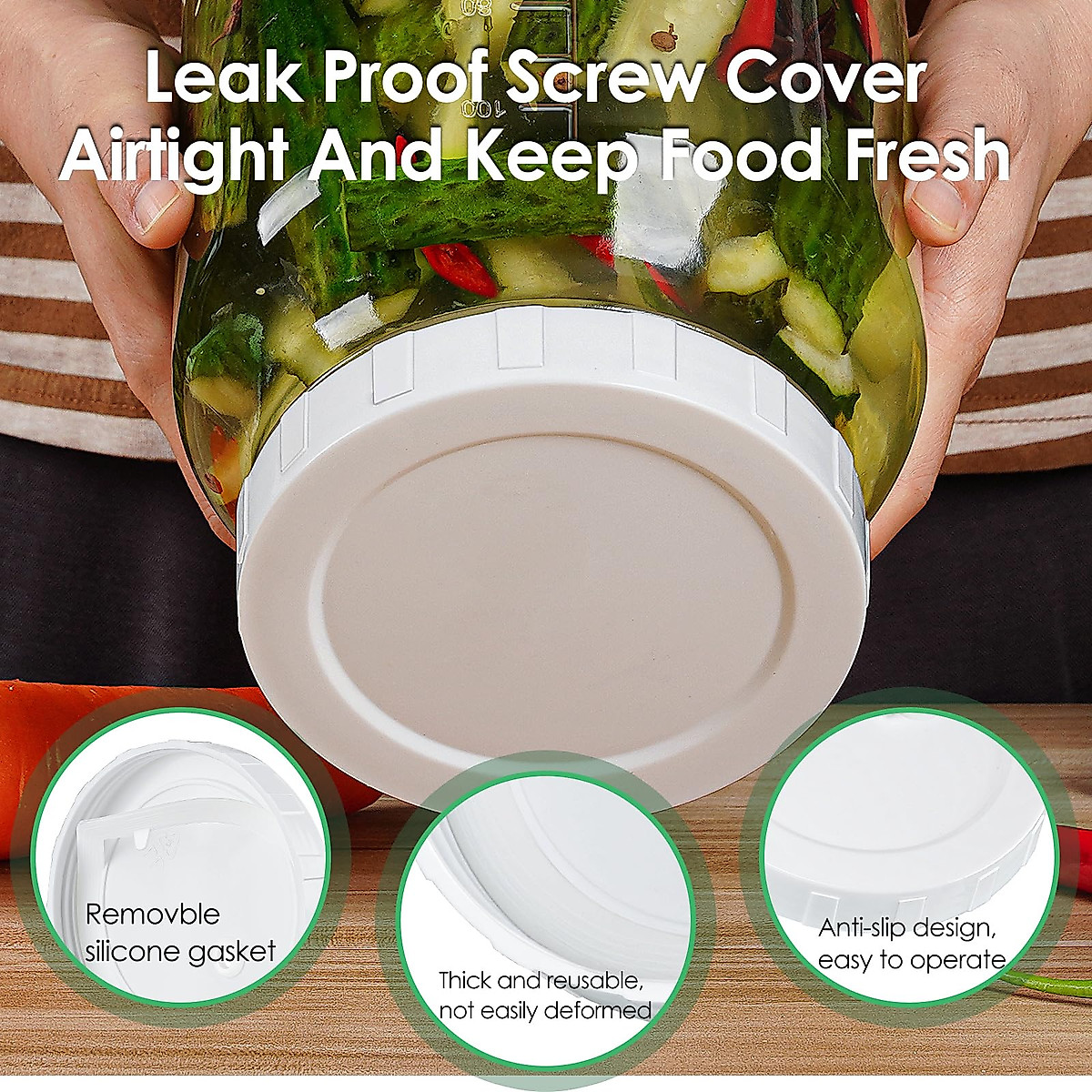 Qianfenie 1 Pack Wide Mouth 1 Gallon Clear Glass Jar w Lid, Heavy Duty 100% Airtight Screw Lid w Silicone Gasket - Mason Jar w 2 Scale Mark for Fermenting Kombucha and Storing Food.