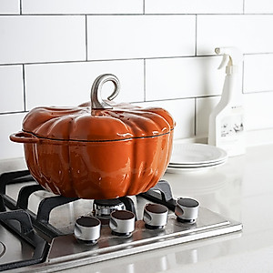 Hgjgwqh Enameled Cast Iron Dutch Oven, Pumpkin Non Stick Stew Soup Stock Pot Pumpkin Stew Soup Stock Pot, Casserole with Lid Nederlands Cookware Cooker Cooking Kitchen for Stovetop and Stewing,Orange
