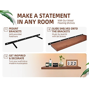 TANYRE 24 inch Rustic Farmhouse Floating Shelves, Wall Mounted Shelves for Bedroom Living Room Kitchen, Set of 2(Honey Oak)