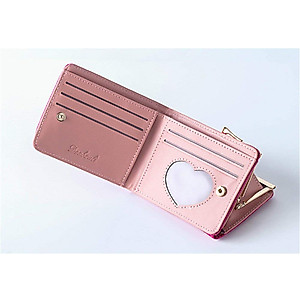 Small Wallets for Women Sweet Clutch Purse Heart Decoration Ladies Card Coin Holder (Red)