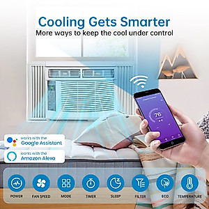 Adoolla 6,000 BTU Turbo Fast Cooling Up to 250 Sq.Ft. Flexible Opening(T Design), AC Unit with Remote & APP Control, Easy Install Kit, Auto Restart, 24H Timer Window Air Conditioner, White