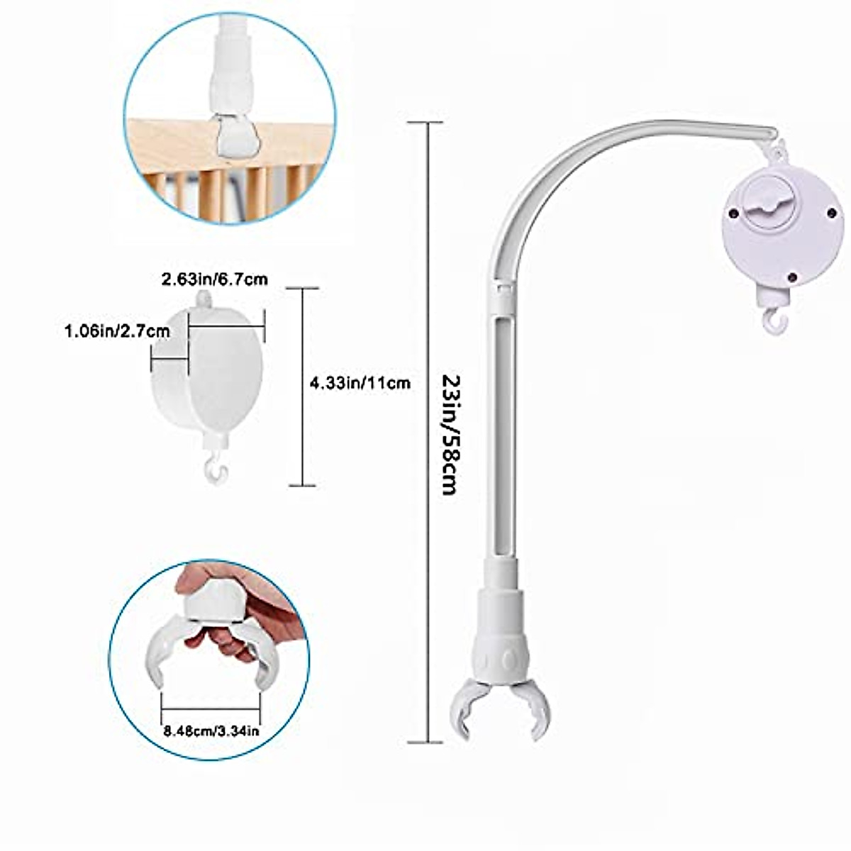 Accfore 23 inch Baby Crib Mobile Bed Bell Holder Arm Bracket,The Claw Part can be Adjusted Width,DIY Toy Decoration,Crib Mobile arm with Music Box
