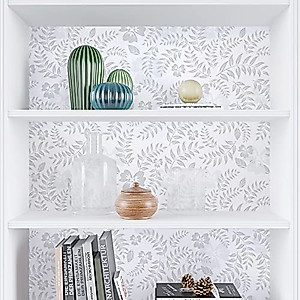 VEELIKE Grey Floral Peel and Stick Wallpaper Boho Breezy Leaves Floral Wallpaper 17.7''x118'' Removable Floral Wallpaper Self Adhesive Grey Contact Paper for Bathroom Walls Cabinets Drawer Liners