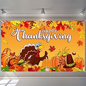 Thanksgiving Decorations Happy Thanksgiving Banner Backdrop Fall Pumpkin Turkey Autumn Maple Leaves Photography Background Harvest Party Supplies Table Banner Photo Booth Props